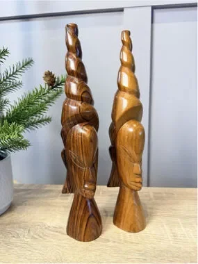 Art | Vtg African Tribal Woman Hand Carved Head Wood Statue Bust Female ...